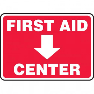 Order MFSD978XP by Accuform Sign "First Aid Center" & Down Arrow Symbol ...
