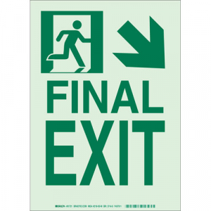 Order 81721 by Brady 14" x 10" Polyester Final Exit Sign, Green on Glow ...