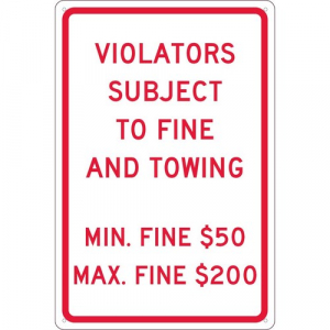 Order TMS333G by NMC Sign "Violators Subject to Fine ..." - US Mega Store
