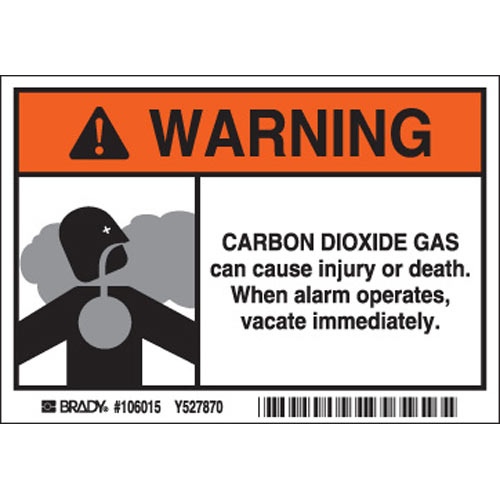Order 106015 by Brady 3" x 5" Sign "Warning Carbon Dioxide Gas..." - US ...