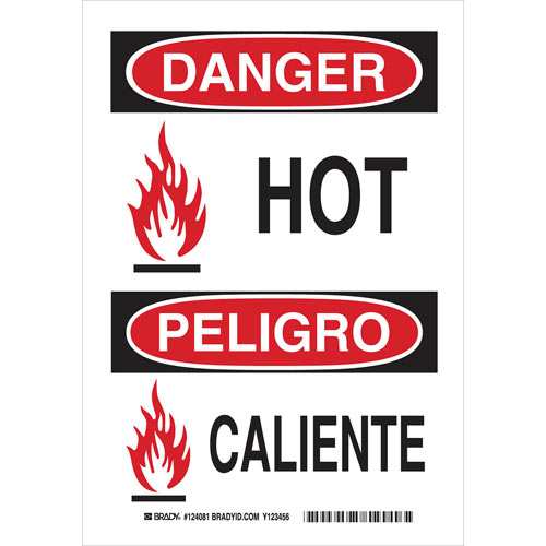 Order 124081 by Brady 10" x 7" Polyester Bilingual Danger Hot Sign - US ...