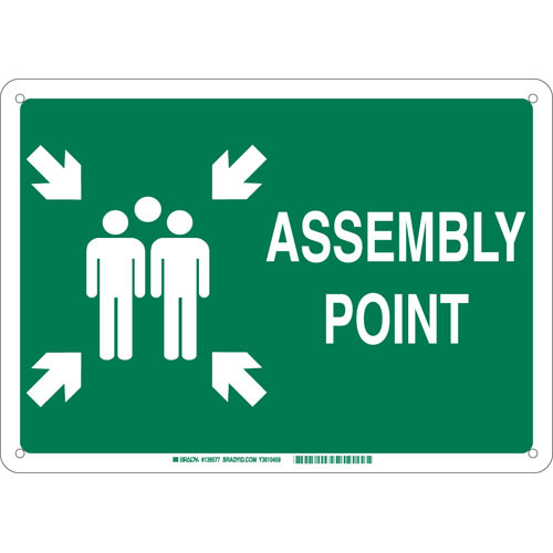 Order 139577 by Brady 10" x 14" Fiberglass Assembly Point Sign, Green ...