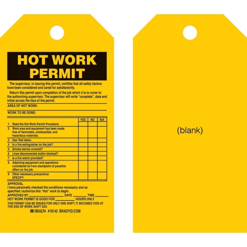 Order 18142 by Brady 5.75" x 3" Polyester Hot Work Permit Tag - US Mega ...