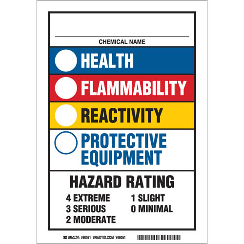 Order 60051 by Brady "Chemical Name Health Flammability Reactivity ...