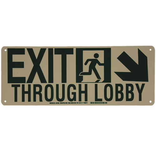 Order 81824 by Brady 7" x 18" Aluminum Exit Through Lobby Sign, Green ...