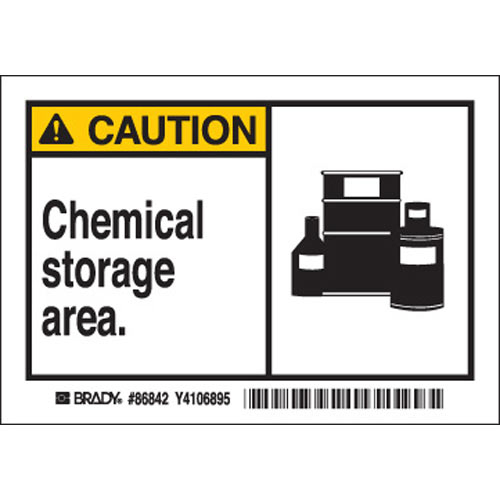 Order 86842 by Brady 3.5" x 5" Polyester Caution Chemical Storage Area ...